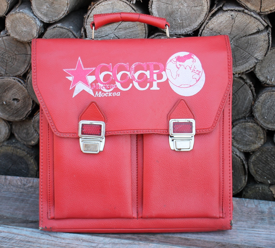 School Backpack Vintage Children Red Soviet Backpack Leather | Etsy