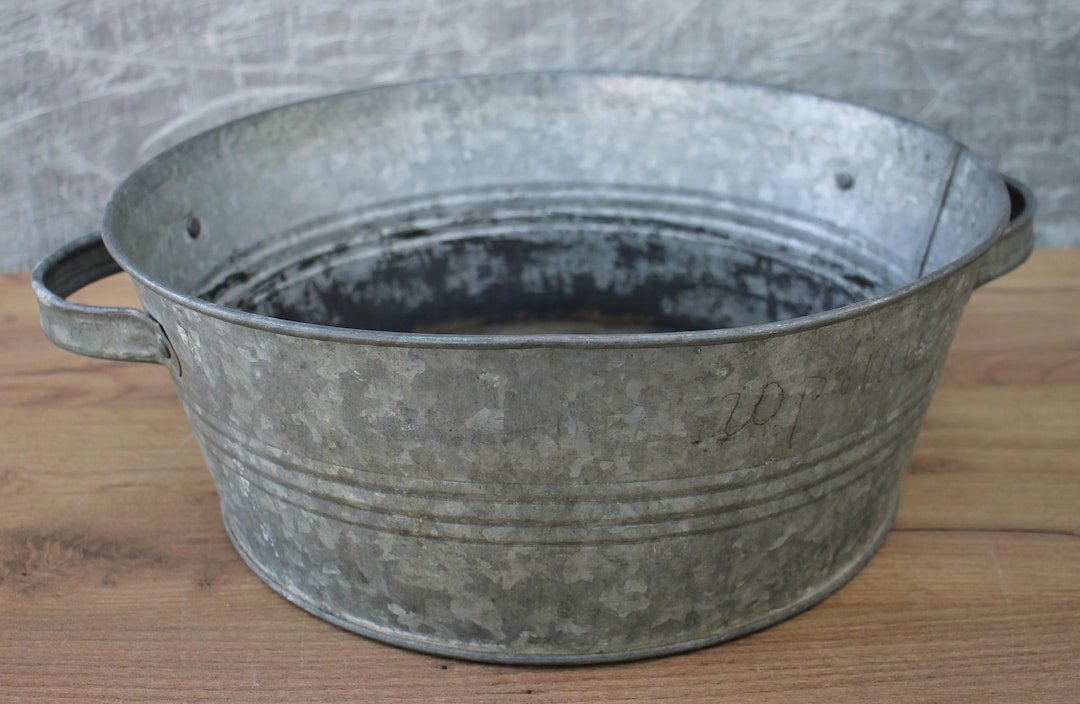 Galvanized Basin,vintage Basin,antique Galvanized Tub Farmhouse Decor ...