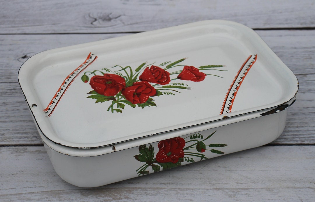 Vintage Floral Enamel Box With Lid, Soviet Farmhouse Decor - Etsy