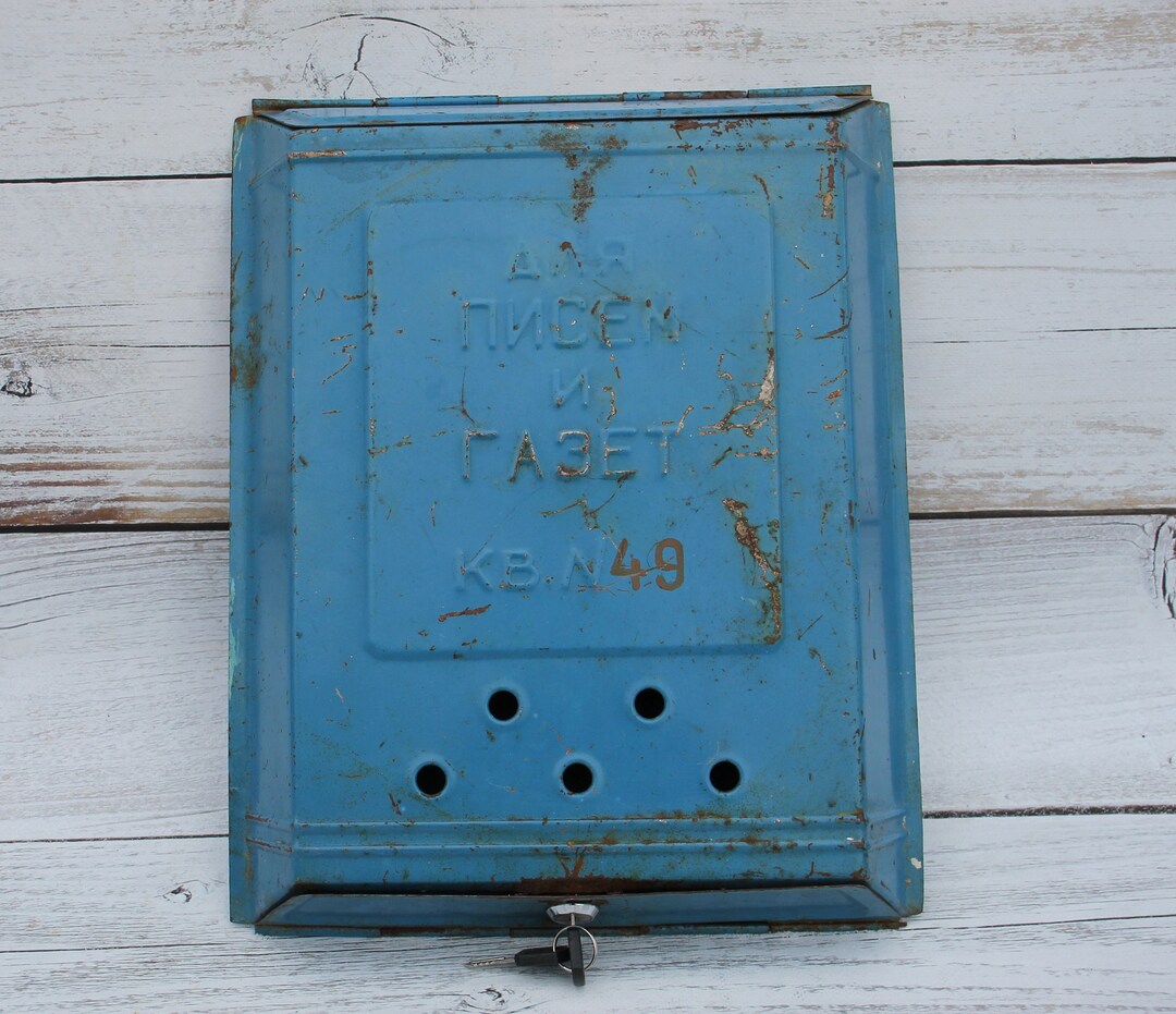 Wall Mount Mailbox, Briefkasten Vintage, Blue Antique Mail Box, Retro ...