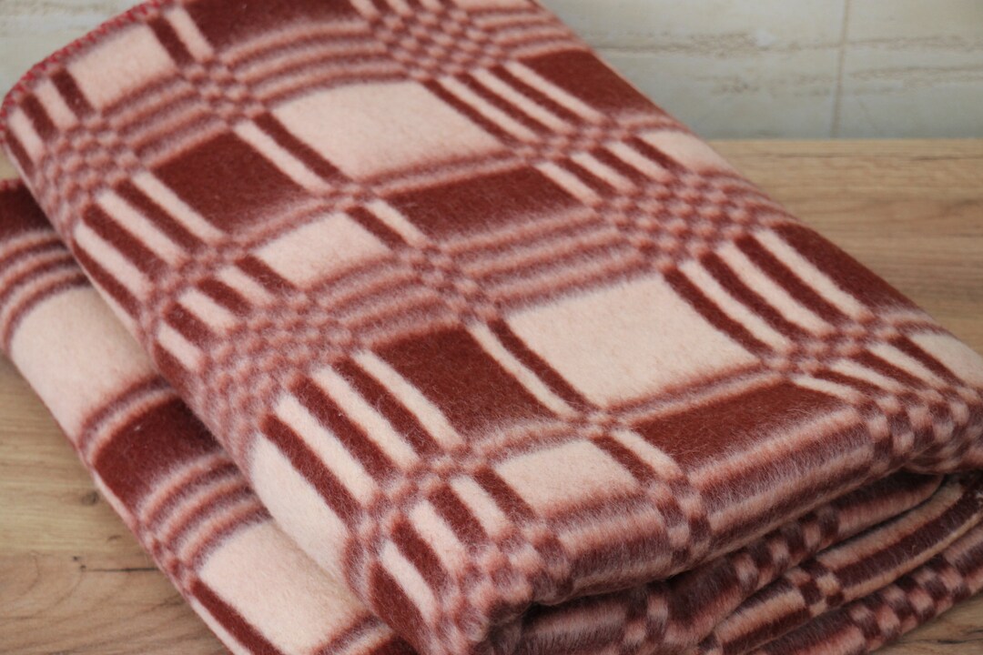 New Checkered Plaid, Brown Wool Bedspread Vintage, Plaid Fabric by the ...