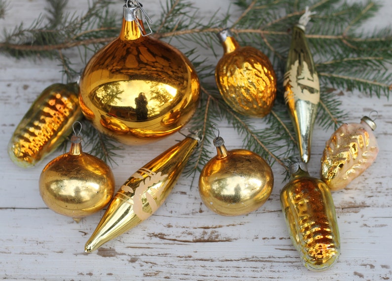 Set of 9 Soviet Christmas Ornaments Shiny Brite Tree Topper - Etsy