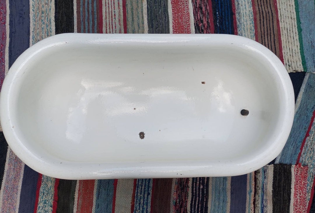 White Enamel Basin, Enamel Baby Bathtub, Vintage Enamelware Basin for ...