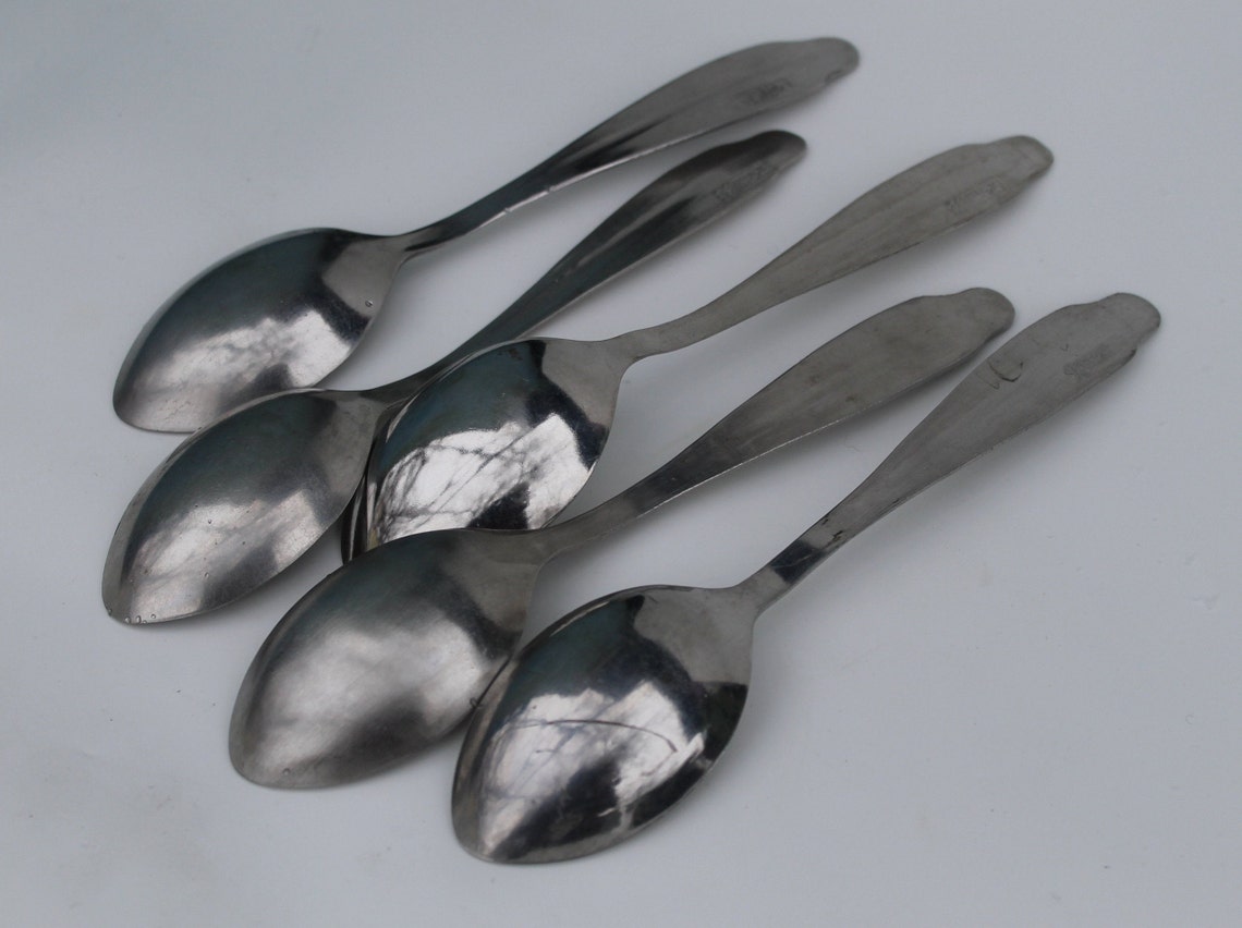 Set 5 Russian Flatware, Soviet Spoons, Stainless Steel Spoonfuls, Metal ...
