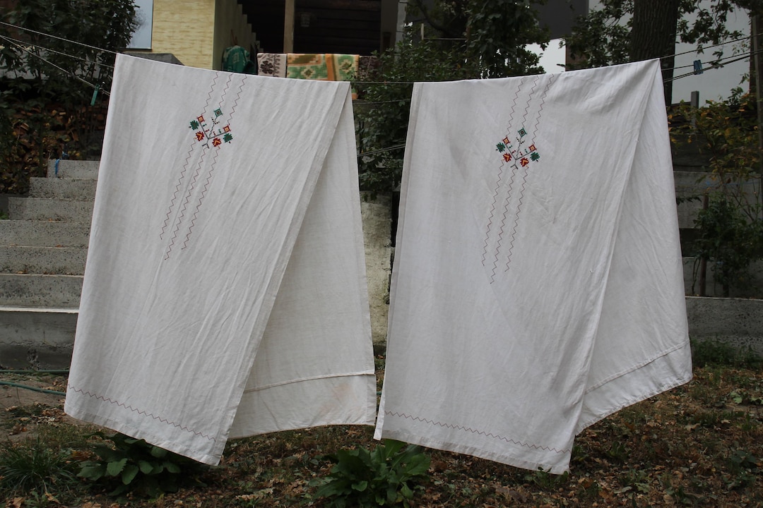 Vintage Ukrainian Embroidered Curtains Set of 2, Hand Embroidery ...