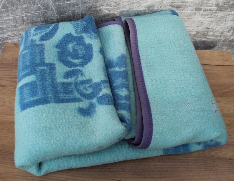 Wool Blanket, Vintage Soviet Heavy Blue Blanket, Retro Russian Woolen ...