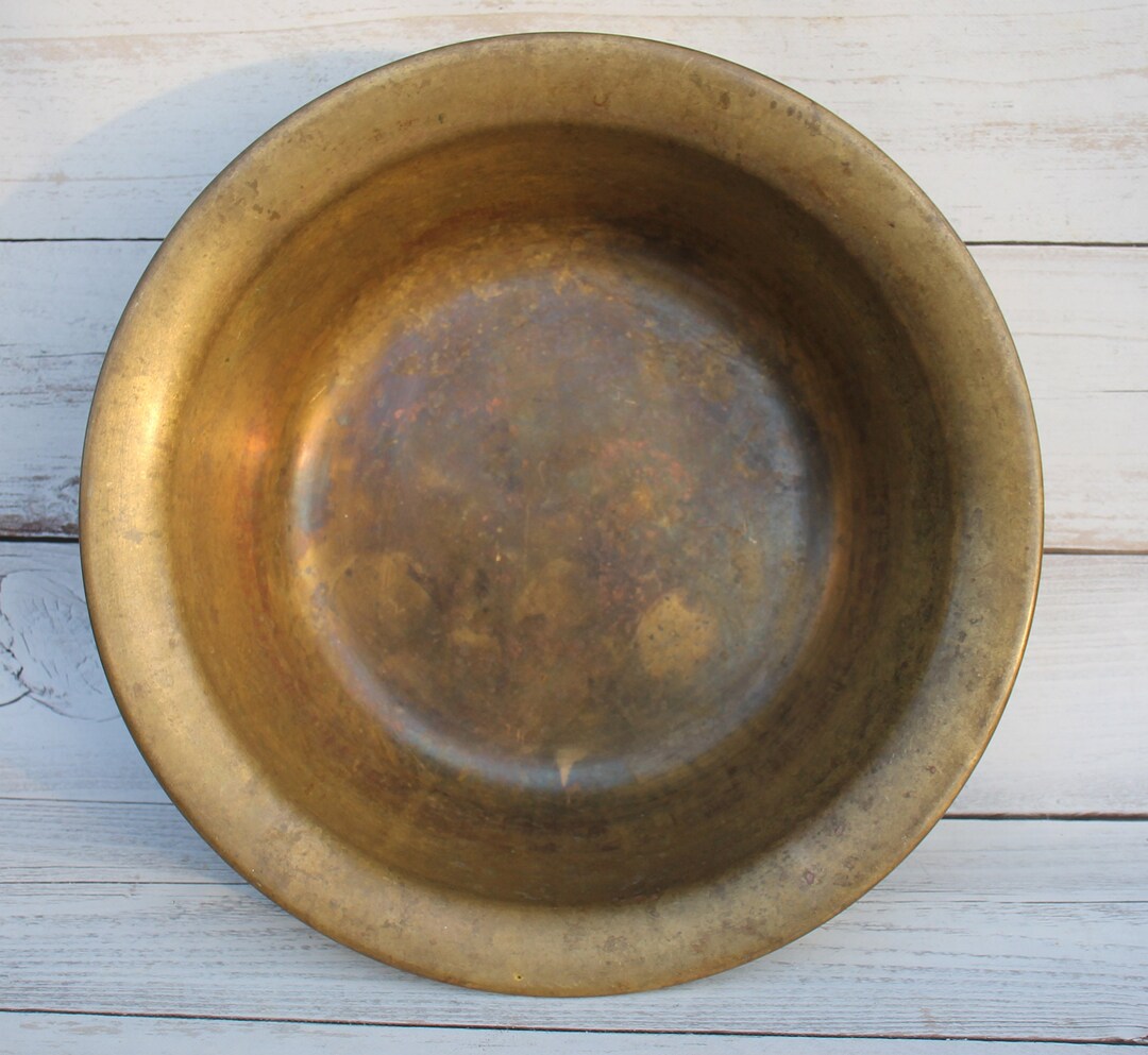 Antique Copper Basin, Large Old Metal Cauldron, Bronze Copper Basin for ...