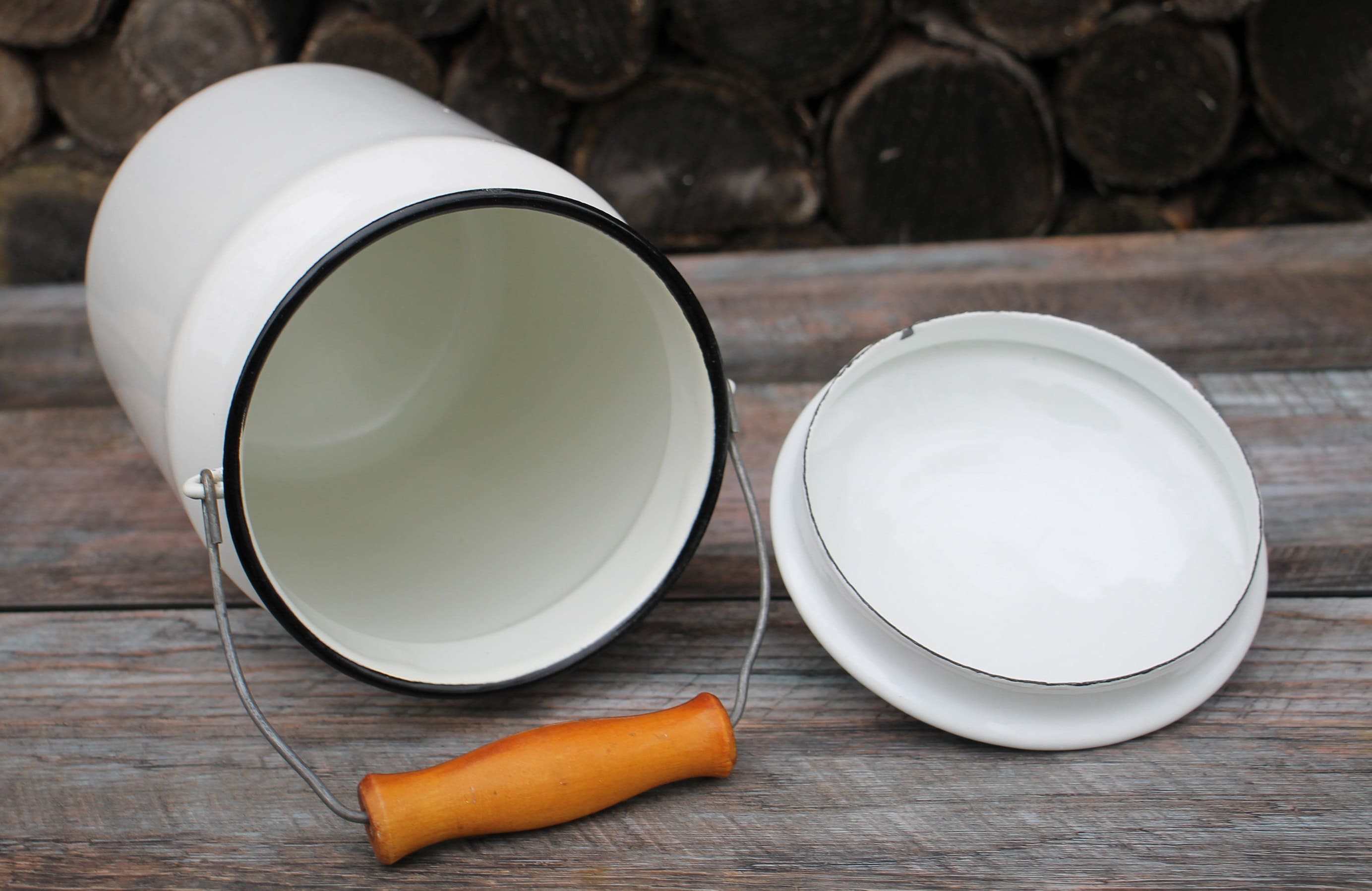 New Enamel pitcher metal milk can vintage enamelware | Etsy