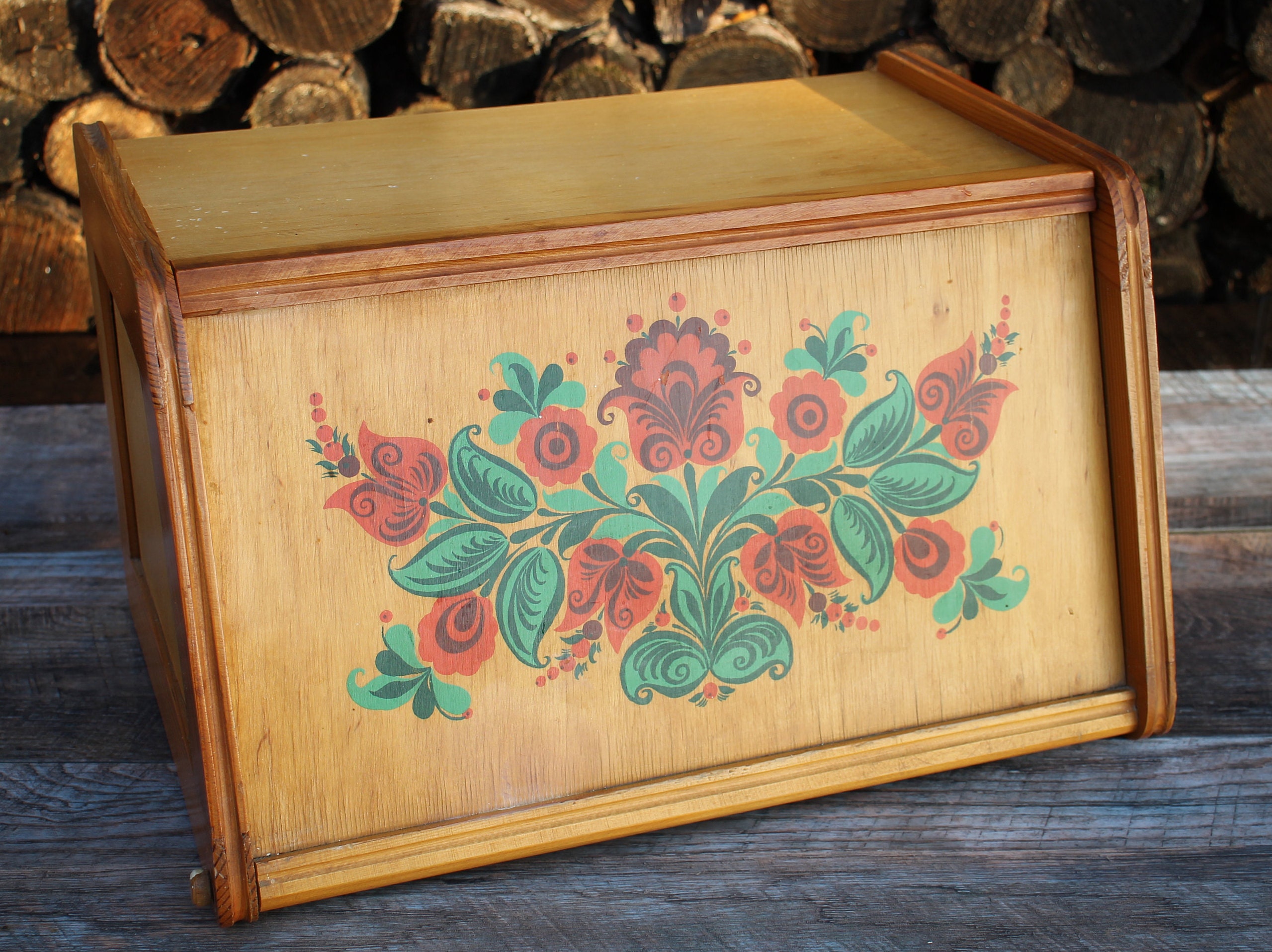 Vintage bread box wooden large bread box rustic bread box | Etsy