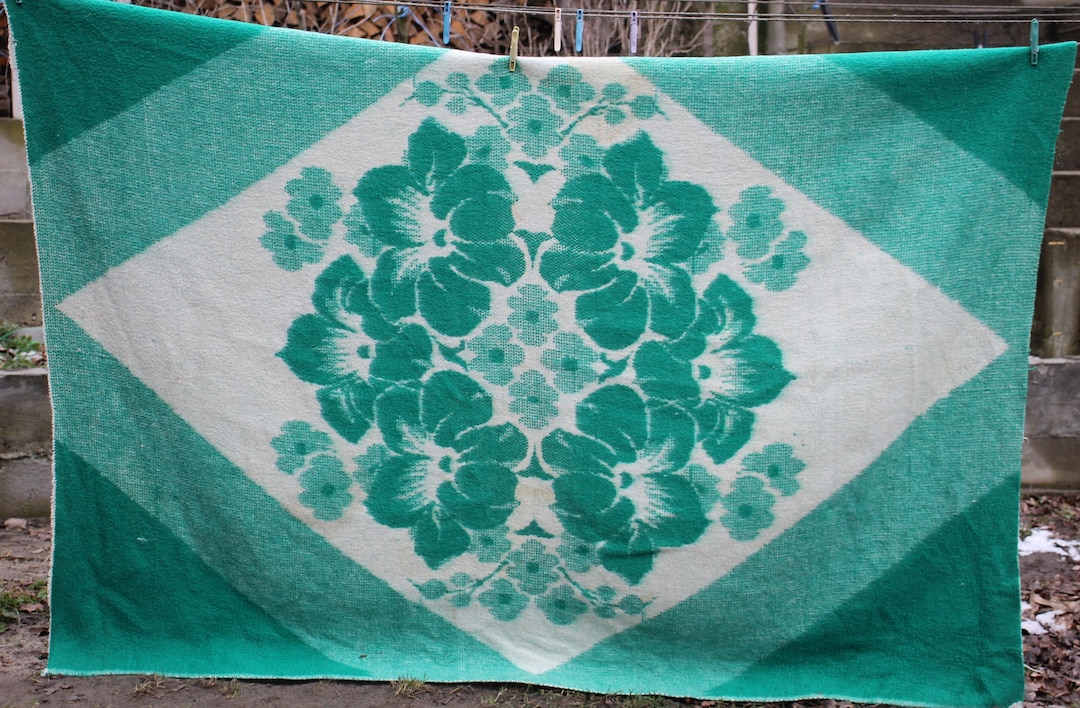 Wool Blanket, Vintage Soviet Heavy Green Blanket, Blanket Jacket,retro ...