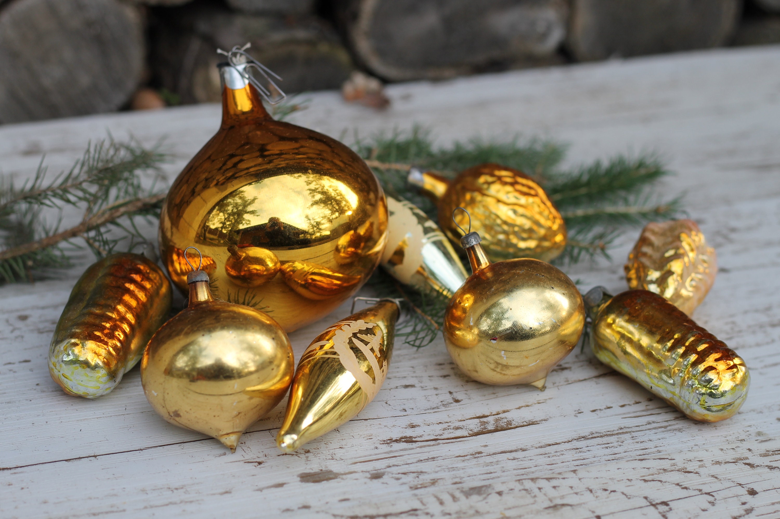 Set of 9 Soviet Christmas Ornaments Shiny Brite Tree Topper - Etsy