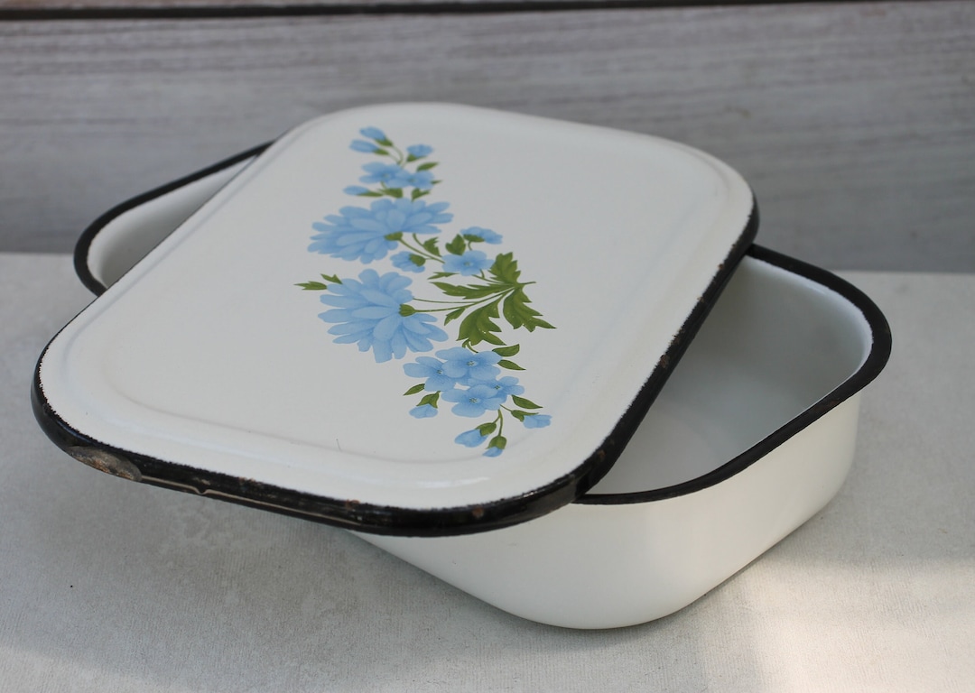 Retro Enamel Kitchen Box, Soviet Blue Floral Enamelware Container - Etsy