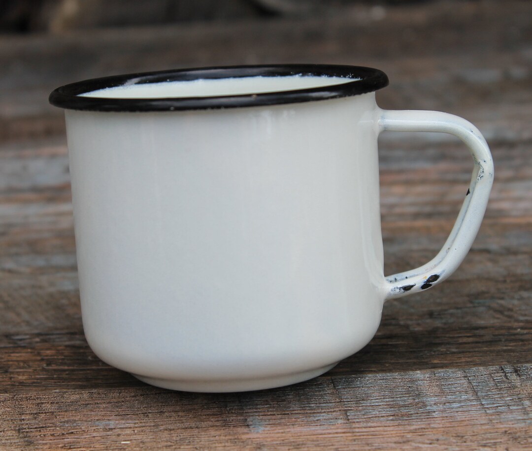 Enamel Mug, Vintage Enamel Mug, Large Enamelware Mug, White Enamel Cup ...