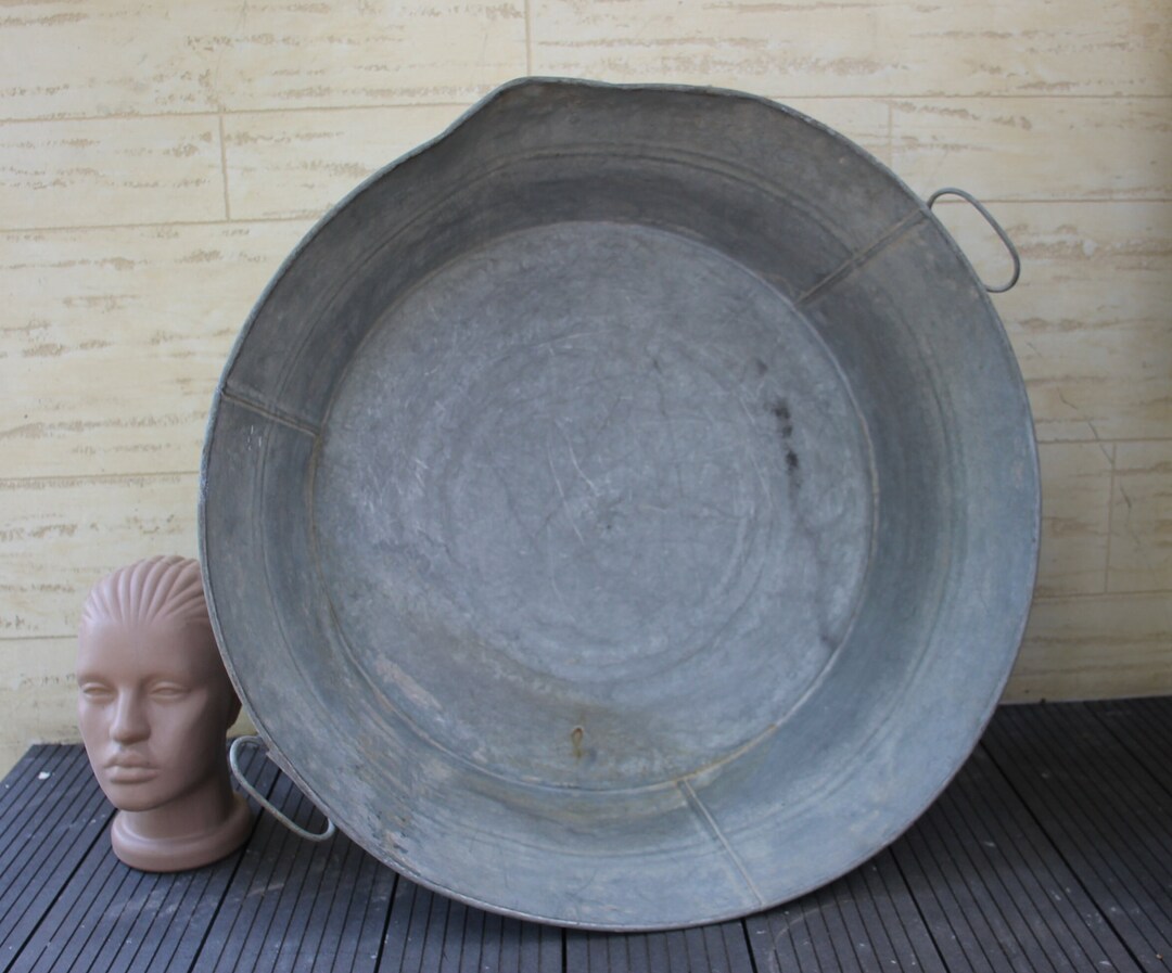 Galvanized Large Tub, Vintage Big Basin,antique Galvanized Sink ...