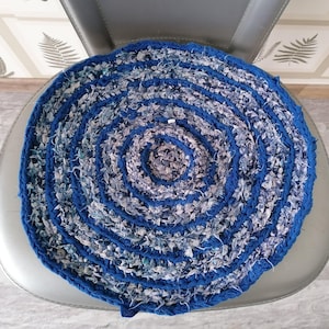 Handmade Round Chair Pads, Colorful Carpet, Blue Round Hooked Rug for ...