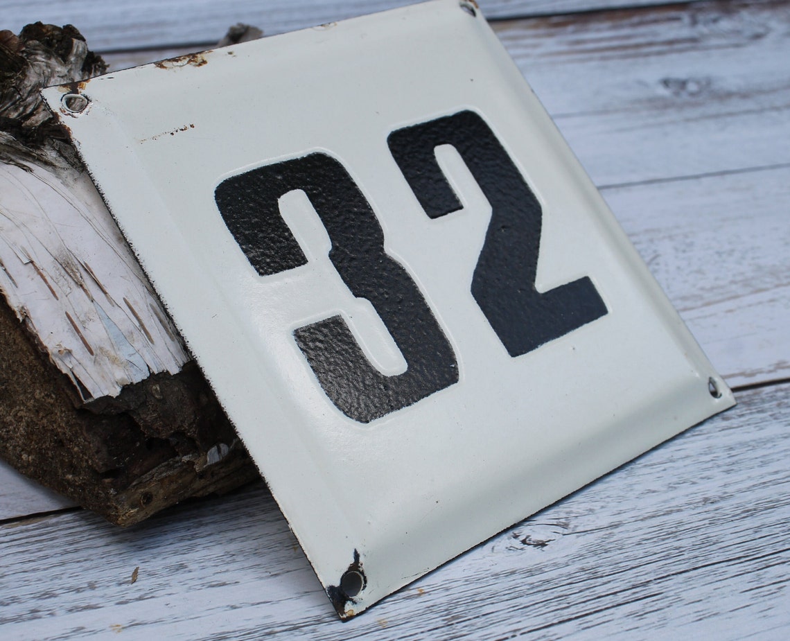 32 Vintage House Numbers White Number Plaque Enameled - Etsy