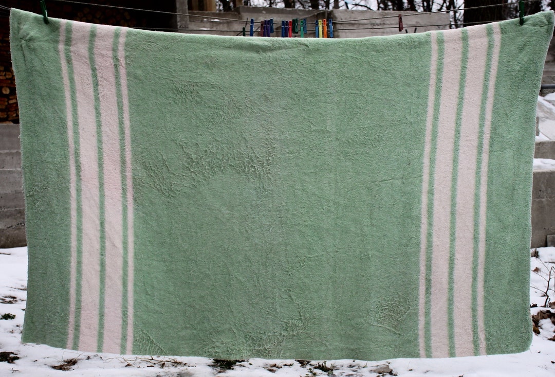 Flannel Receiving Blanket, Vintage Turquoise Soviet Plaid Blanket ...