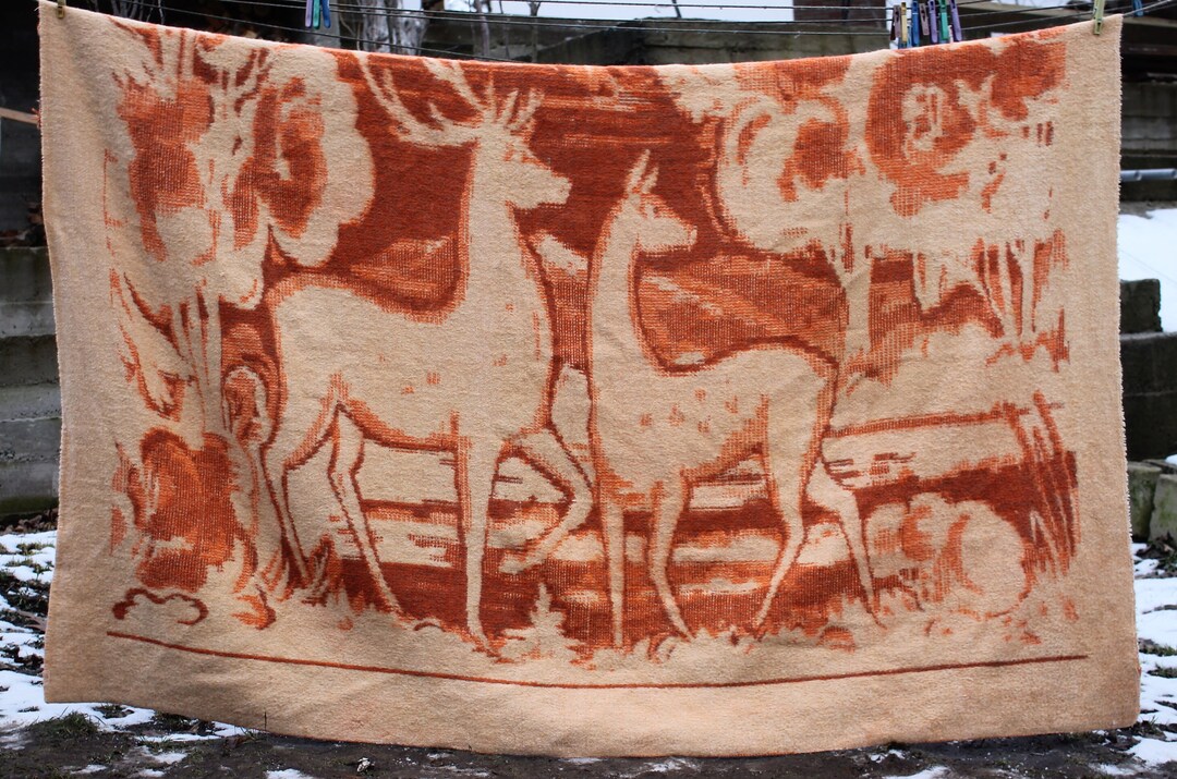Wool Blanket Vintage Soviet Heavy Browm Blanket Deer Blanket - Etsy