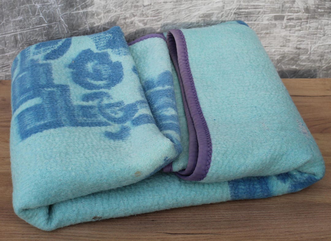Wool Blanket, Vintage Soviet Heavy Blue Blanket, Retro Russian Woolen ...