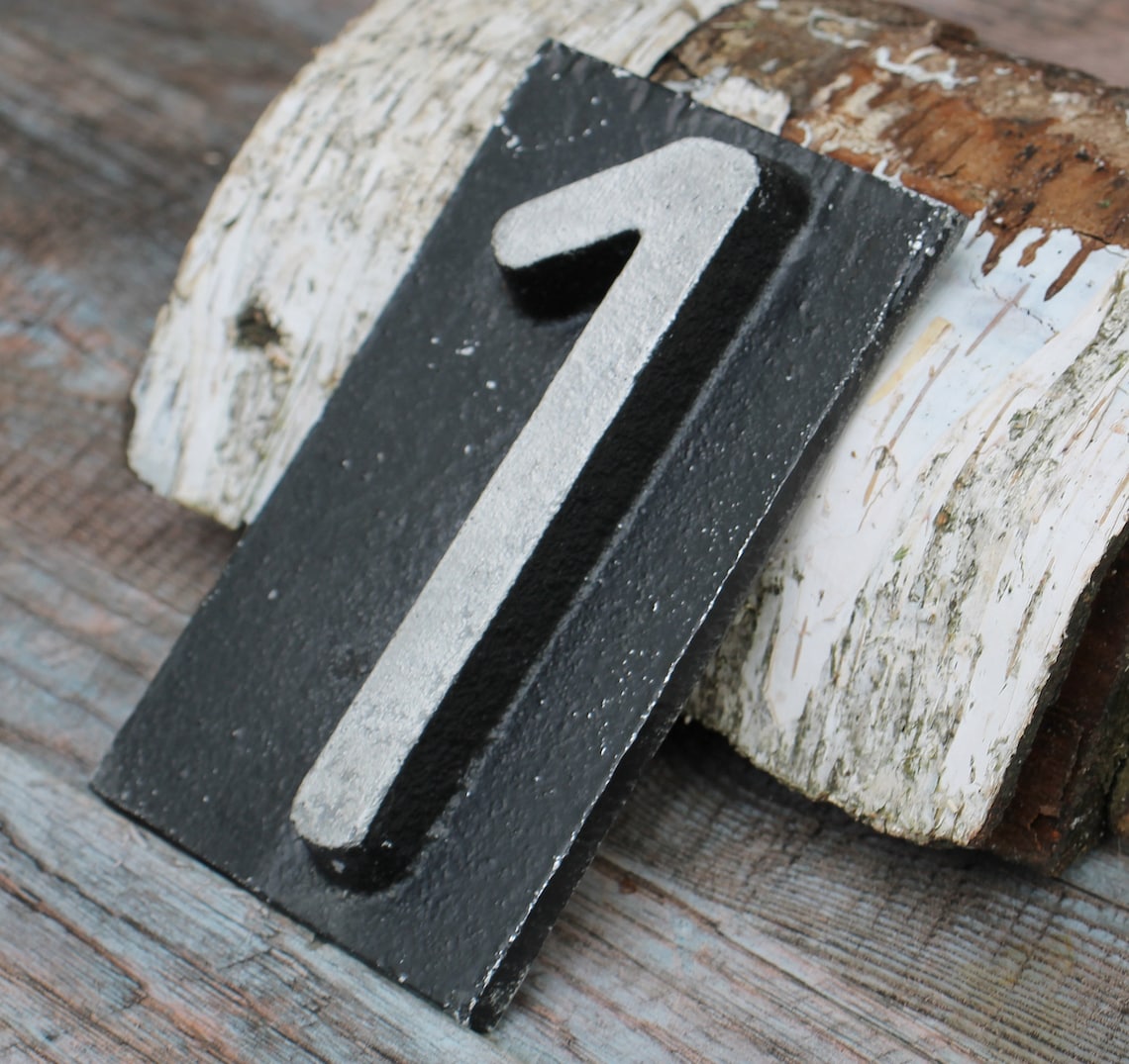 Vintage House numbers 1 black house number plaque house | Etsy