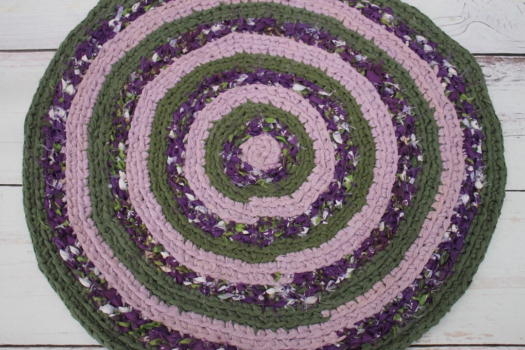 Handmade Round Rag Rug,upcycled Fabric Crochet Green Rug,boho Rustic ...