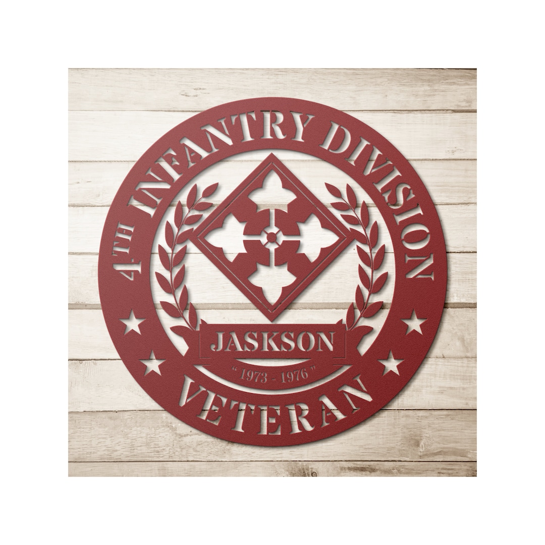 US Army 4th Infantry Division Veteran Metal Signs, Personalized Metal ...