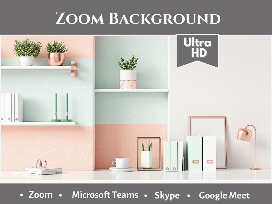 Modern Office Digital Background Mint Pink | Digital Home Office Decor ...