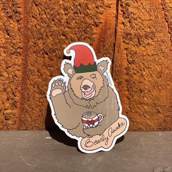 ELF Bearly Awake Bear Coffee Bumper Sticker Tahoe | Etsy