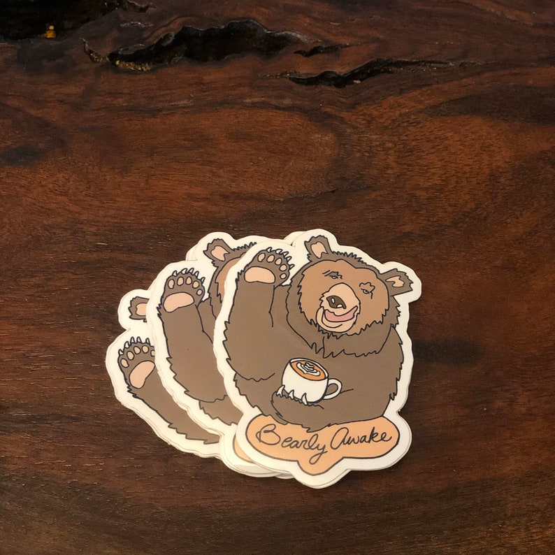 ELF Bearly Awake Bear Coffee Bumper Sticker Tahoe - Etsy