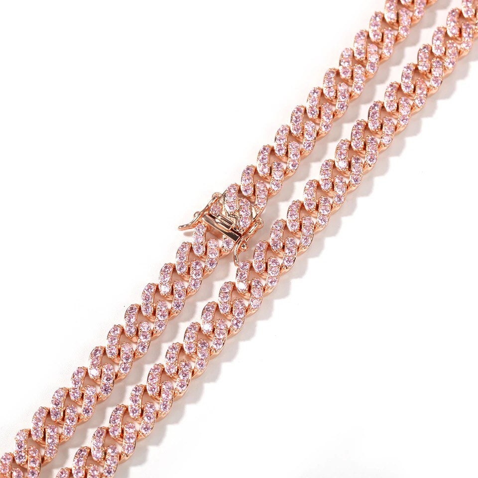 2 Piece SET Mini Pink and Rosegold Miami Cuban Link Chain - Etsy