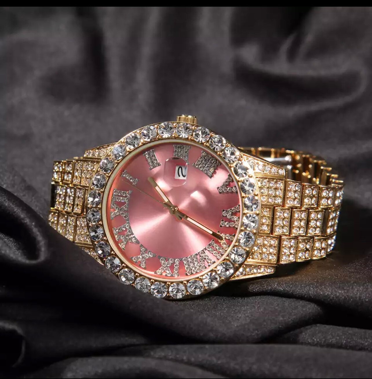 Gold Pink Watch THE HIP HOP Big Dial Full Iced Out men - Etsy