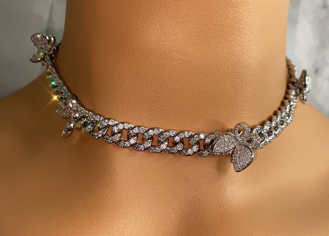 Butterfly Cuban Choker Chain Necklace Blinged Iced Cuban - Etsy