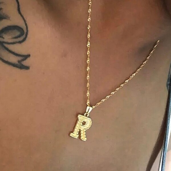 Gold Plated Initial Necklace - Etsy