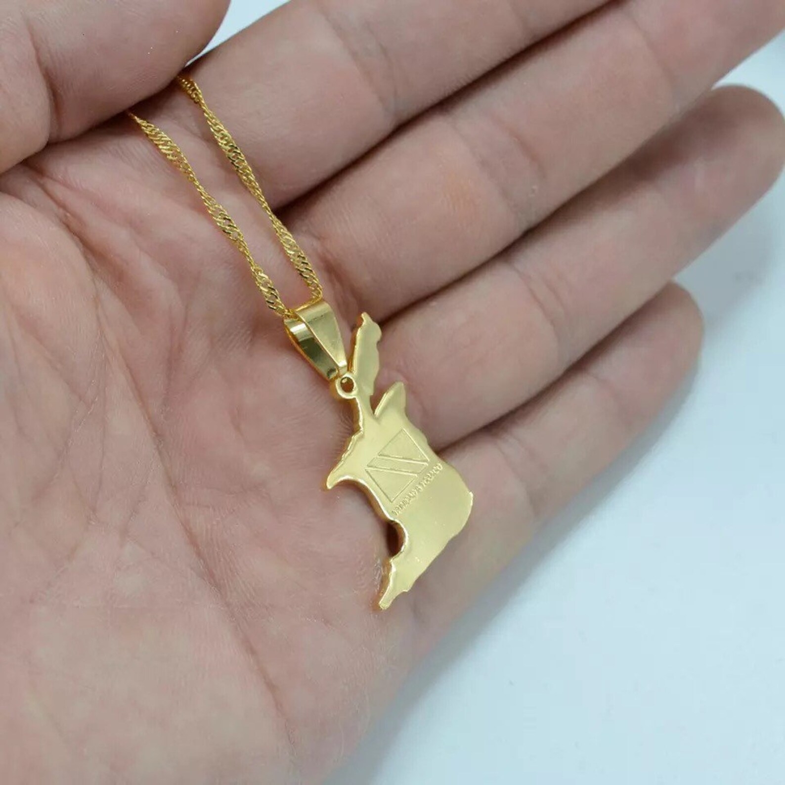 Trinidad and Tobago Map Flag Pendant and Necklace Gold Color | Etsy