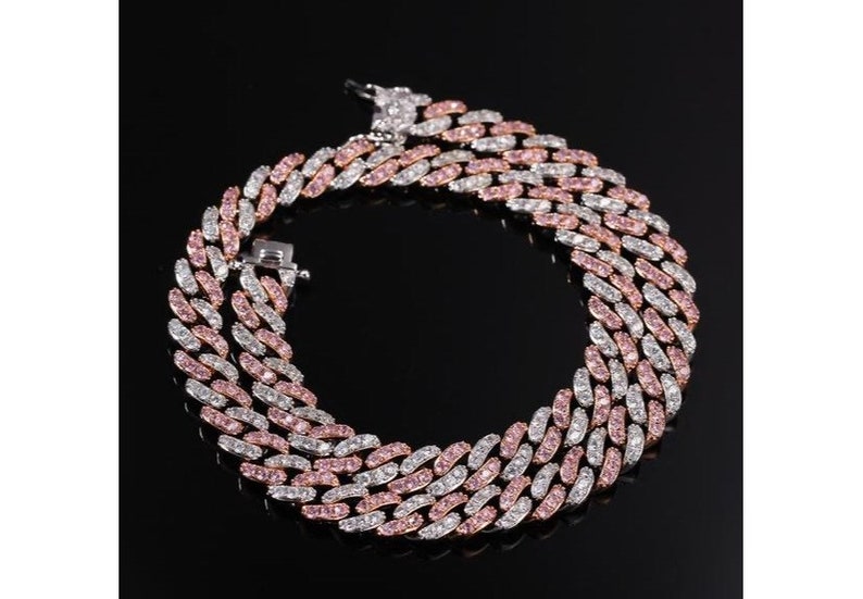 2 Piece SET Mini Pink and Rosegold Miami Cuban Link Chain - Etsy