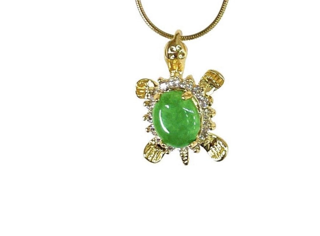 Turtle Jade Necklace Rhinestone Turtle Necklace - Etsy