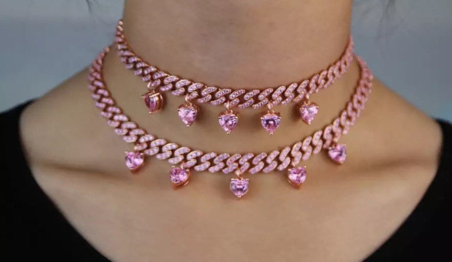 Pink cuban chokerpink and rosegold mini miami cuban link | Etsy