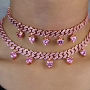 Pink Cuban Chokerpink and Rosegold Mini Miami Cuban Link - Etsy