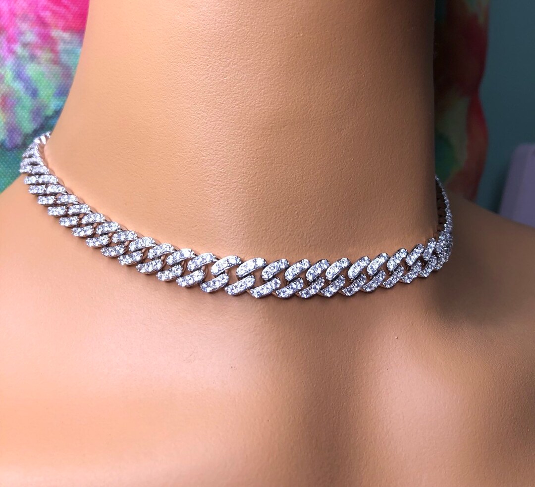 Gold Cuban Chain Necklace, Blinged Iced Cuban Necklace ,9mm Miami Cuban ...