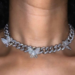 Butterfly Cuban Choker Chain Necklace Blinged Iced Cuban - Etsy