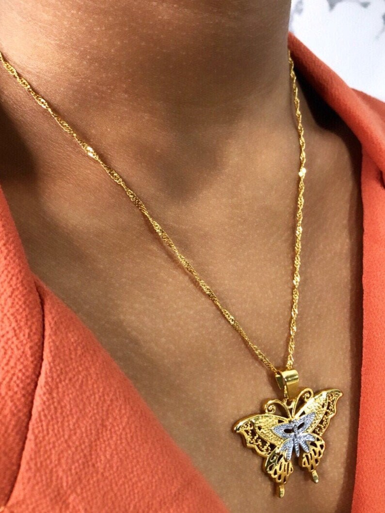 Butterfly Necklace 18k gold plated two tone butterfly | Etsy