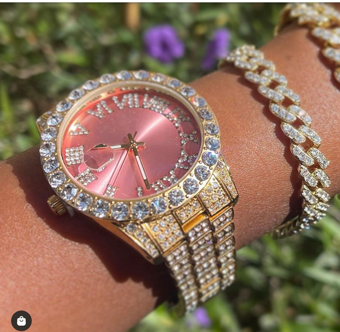 Gold Pink Watch THE HIP HOP Big Dial Full Iced Out men - Etsy