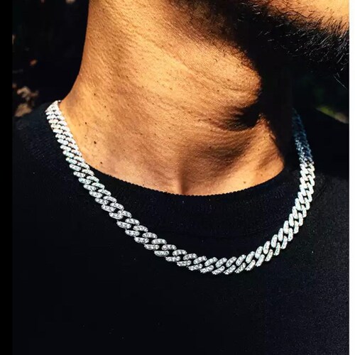 Silver Cuban Link Chain Necklace Blinged Iced Cuban Necklace - Etsy