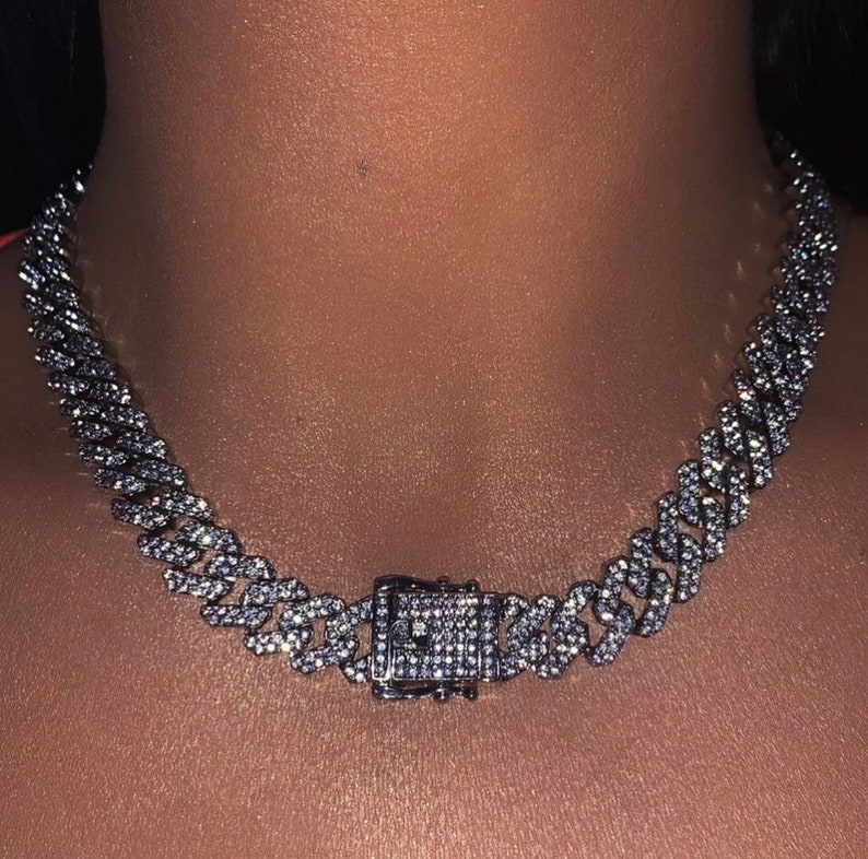 Silver Cuban Link Chain Necklace Blinged Iced Cuban Necklace | Etsy