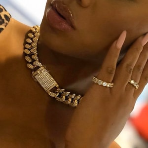 Women Cuban Choker , Cuban Link Chain , Christmas Gift , 20mm Blinged ...