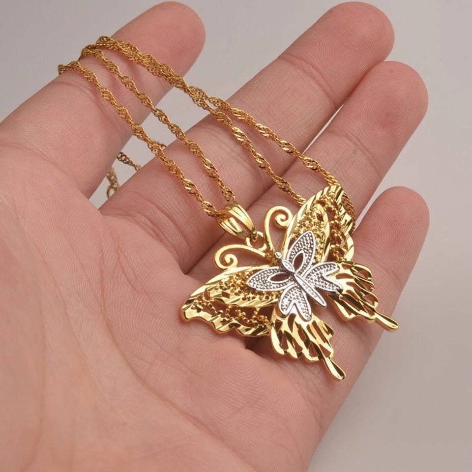Butterfly Necklace 18k gold plated two tone butterfly | Etsy
