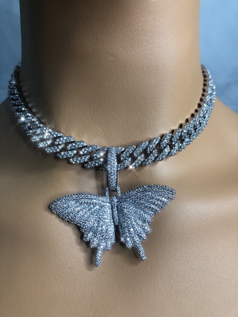 Butterfly Cuban Choker Chain Necklace Blinged Iced Cuban - Etsy