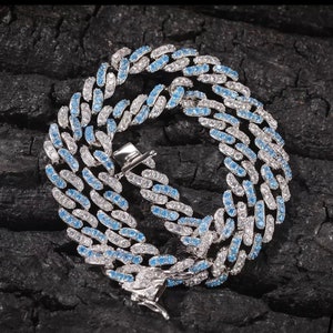 Blue Cuban Choker Necklace ,silver /blue Cuban Link With White &blue ...