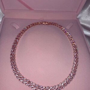 2 Piece SET Mini Pink and Rosegold Miami Cuban Link Chain , Pink Choker ...
