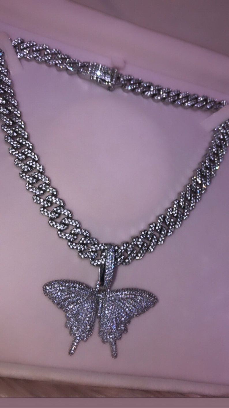 Butterfly cuban choker chain necklace blinged iced cuban | Etsy